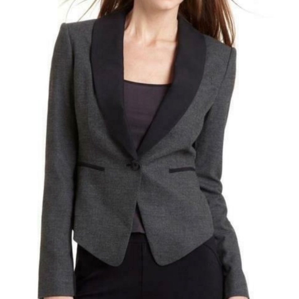 Bcbg Maxazria Black Gray Bowie Tuxedo Blazer - Gem